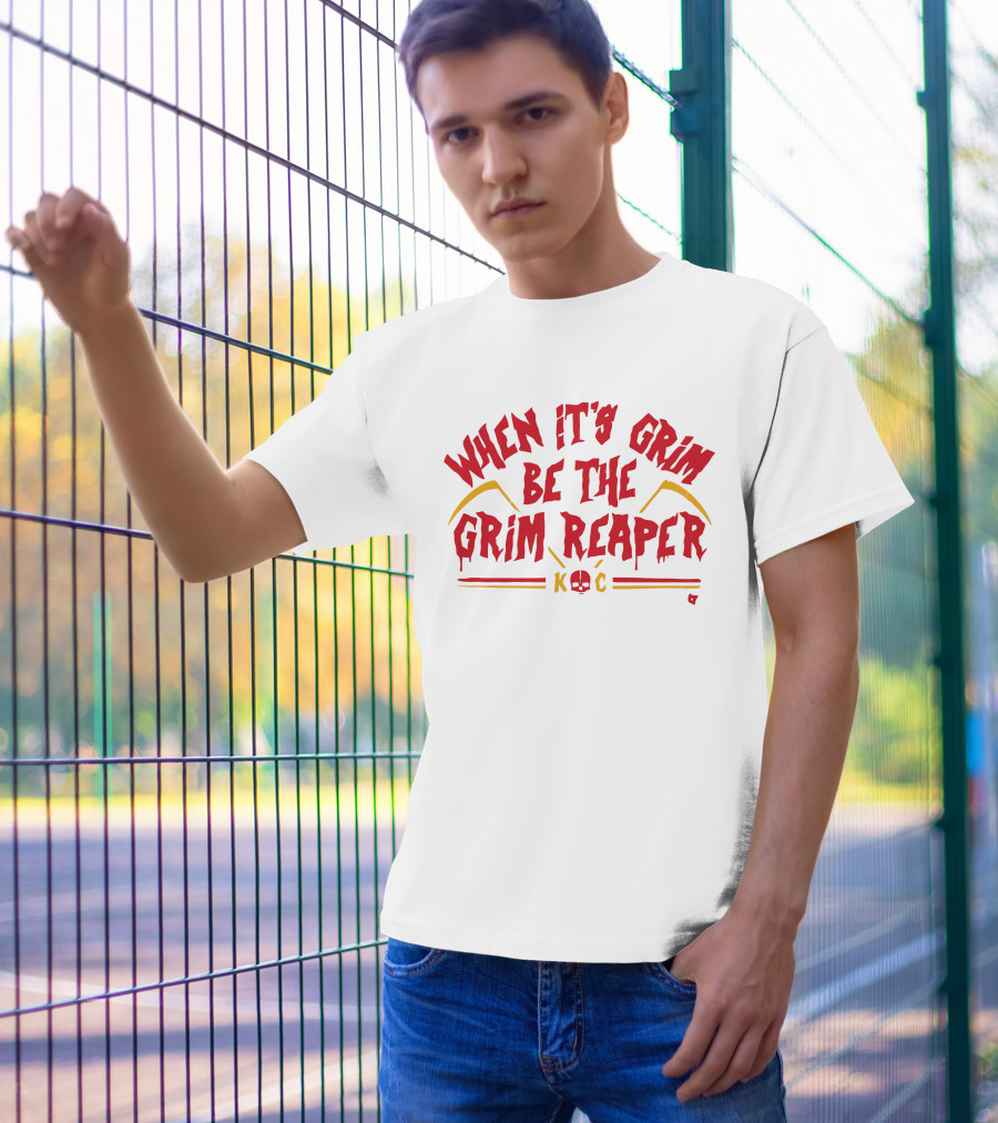 When It's Grim Be The Grim Reaper K C Red And Yellow Scythes T-Shirt