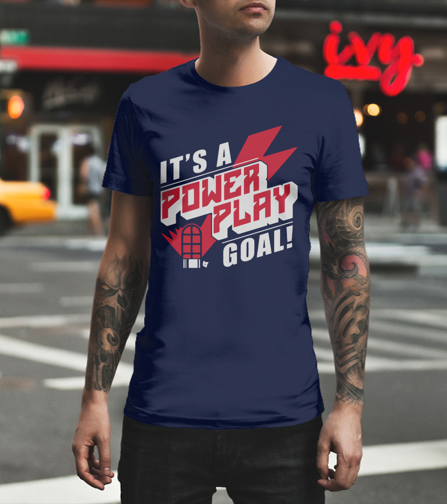 IT'S A POWER PLAY GOAL Retro Hockey Net Lightning Bolt T-Shirt