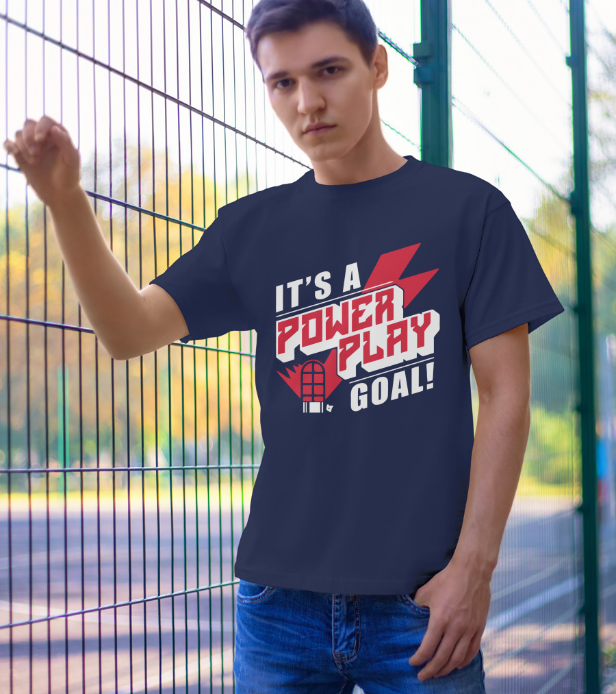 IT'S A POWER PLAY GOAL Retro Hockey Net Lightning Bolt T-Shirt