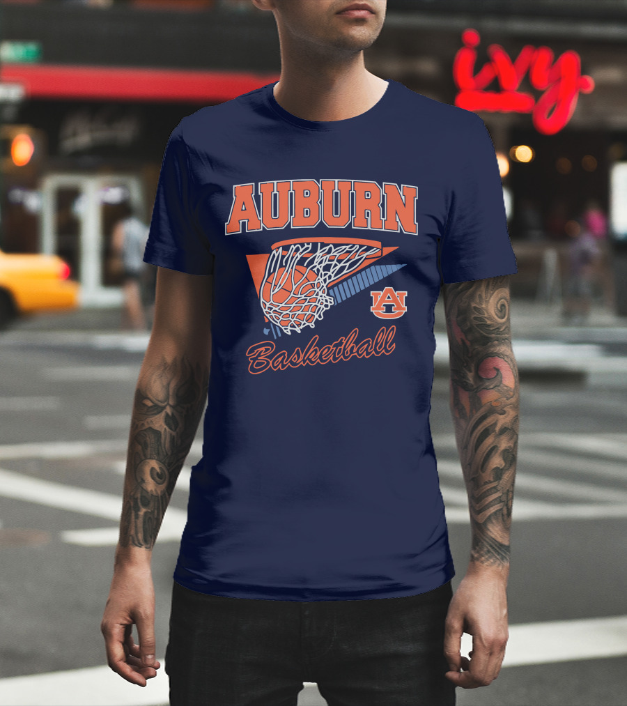 Auburn Basketball Retro Style Net And Ball T-Shirt