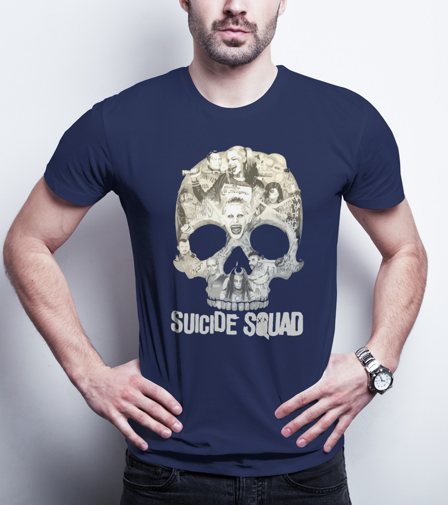 Suicide Squad Skull Collage With Iconic Characters T-Shirt
