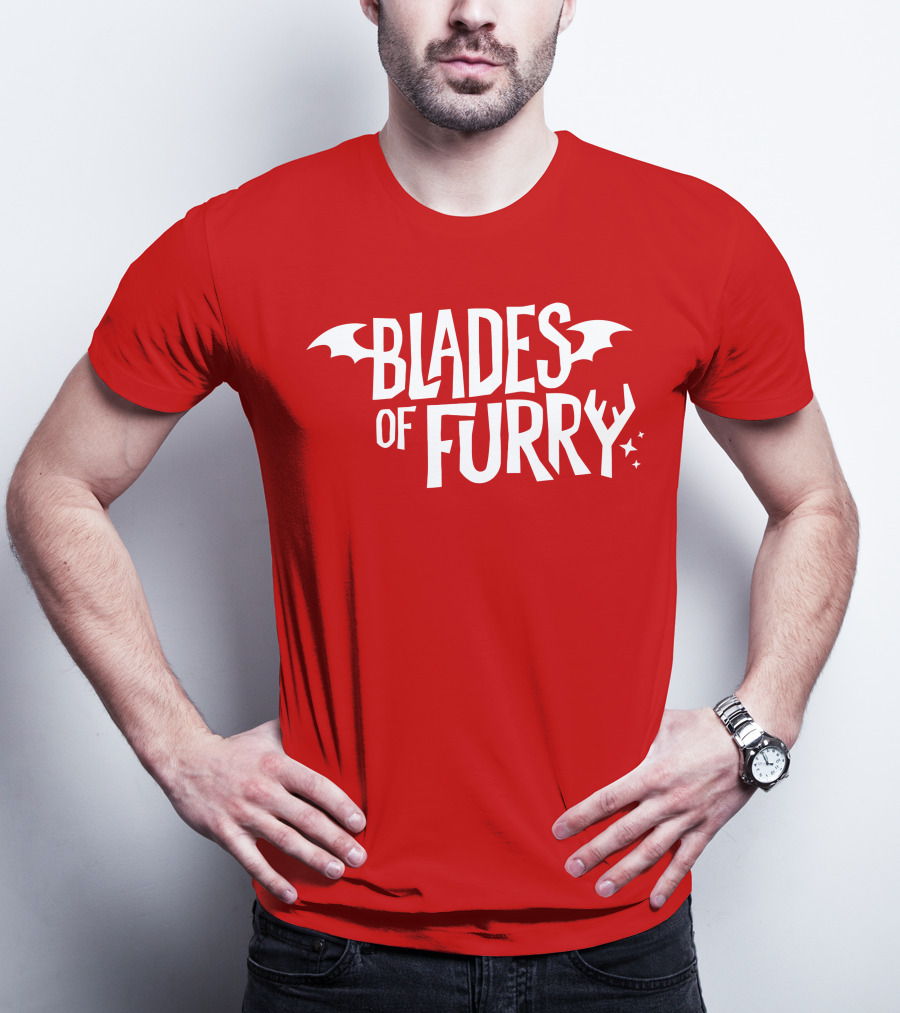 Blades Of Furry Text With Bat Wings And Stars T-Shirt