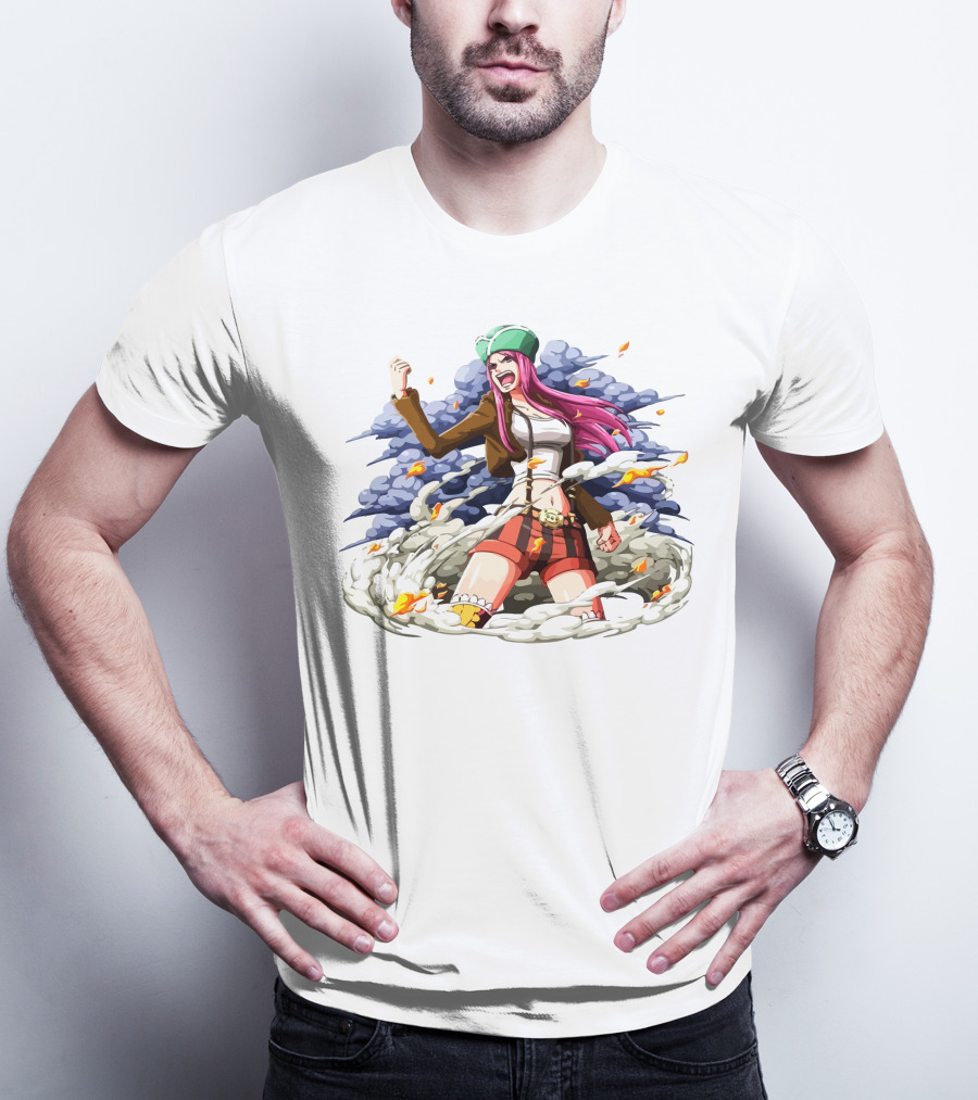 One Piece Jewelry Bonney Character Art With Clouds And Flames T-Shirt