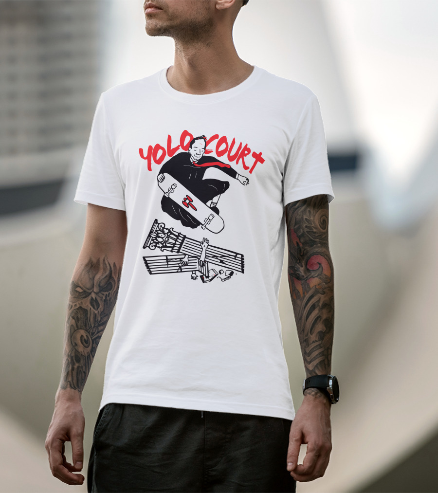 YOLO Court Skateboarding Judge Over Columns T-Shirt