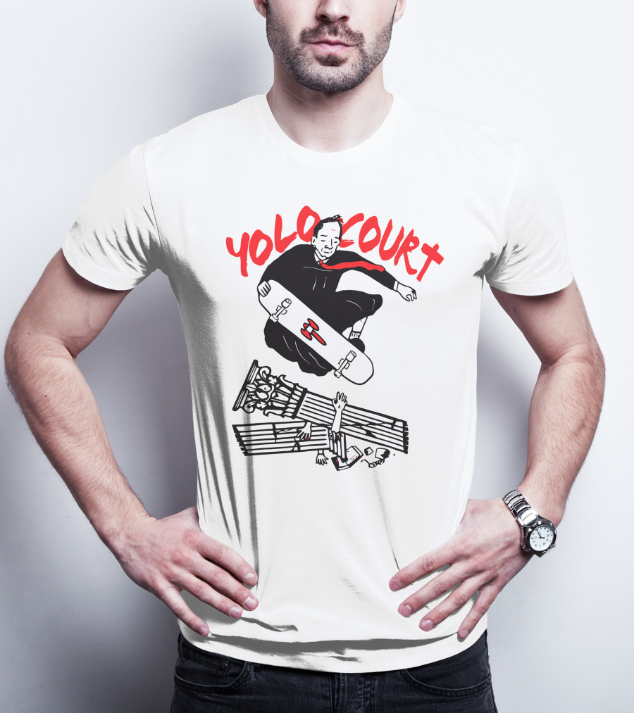 YOLO Court Skateboarding Judge Over Columns T-Shirt