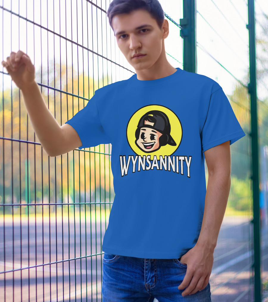 Wynnsanity Cartoon Character With Headphones And Backwards Cap Icon In Yellow Circle T-Shirt