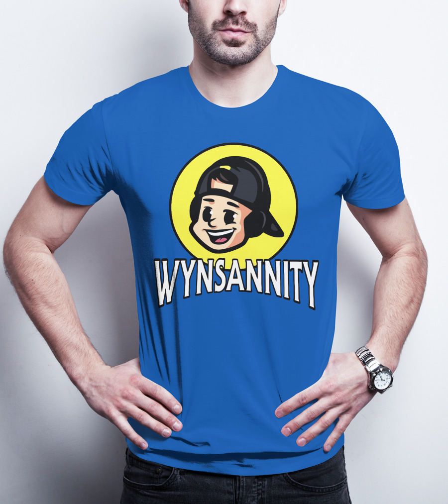 Wynnsanity Cartoon Character With Headphones And Backwards Cap Icon In Yellow Circle T-Shirt