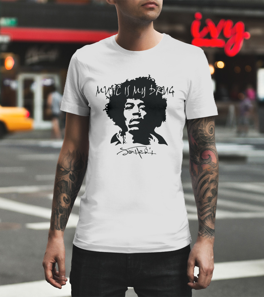 Jimi Hendrix Music Is My Drug Face T-Shirt