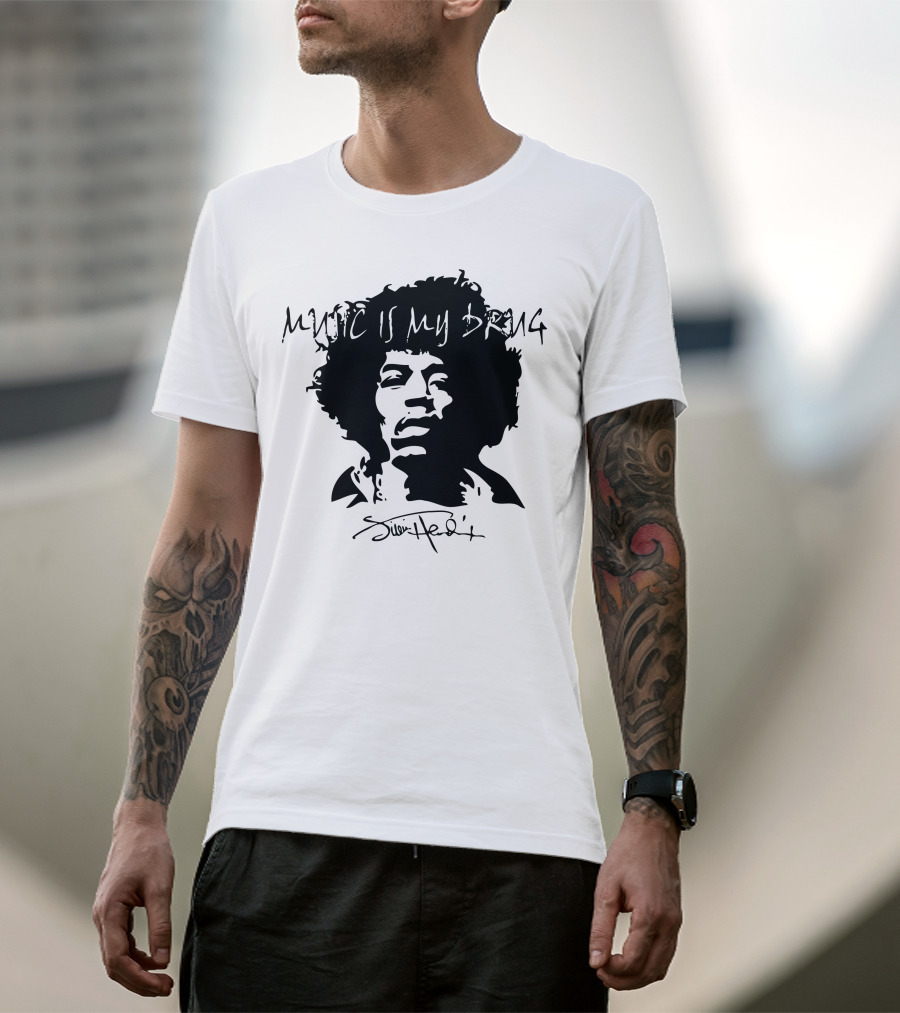 Jimi Hendrix Music Is My Drug Face T-Shirt