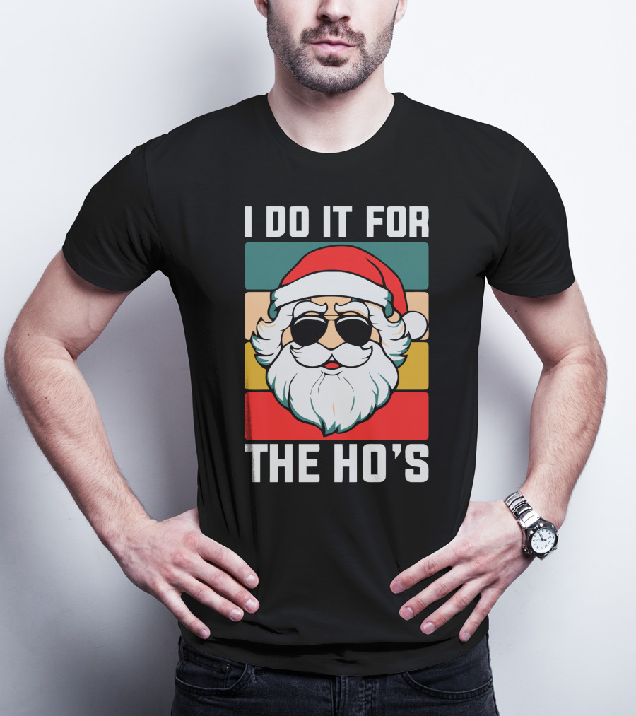 I Do It For The Ho's Christmas Santa Retro Sunglasses T-Shirt