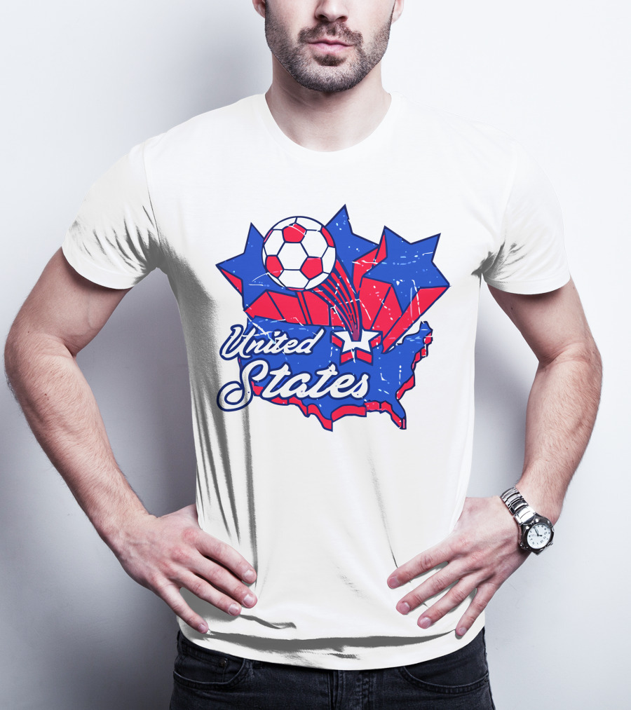 United States Soccer Vintage Map Stars And Ball T-Shirt