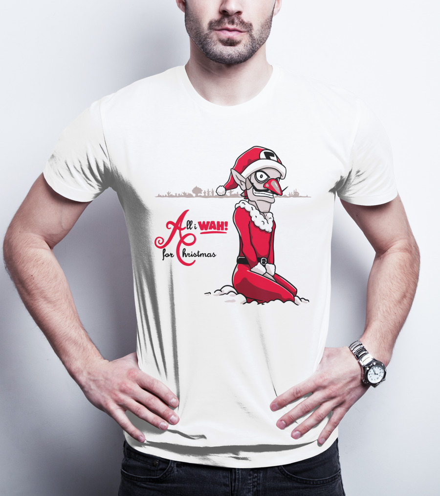 All I Wah For Christmas Silly Red Santa Suit Sitting T-Shirt