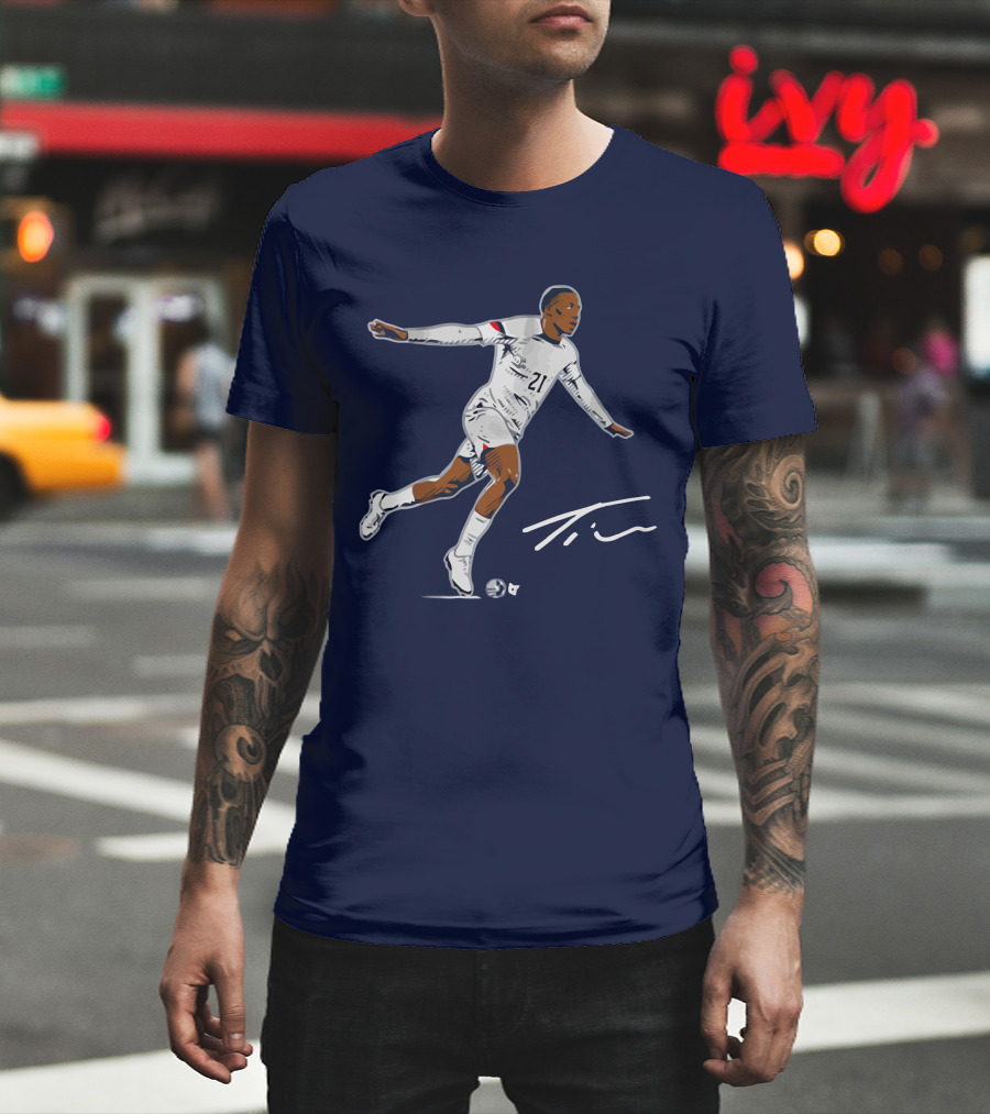 Timothy Weah Signature Soccer Art With Player 21 And Tim Autograph T-Shirt
