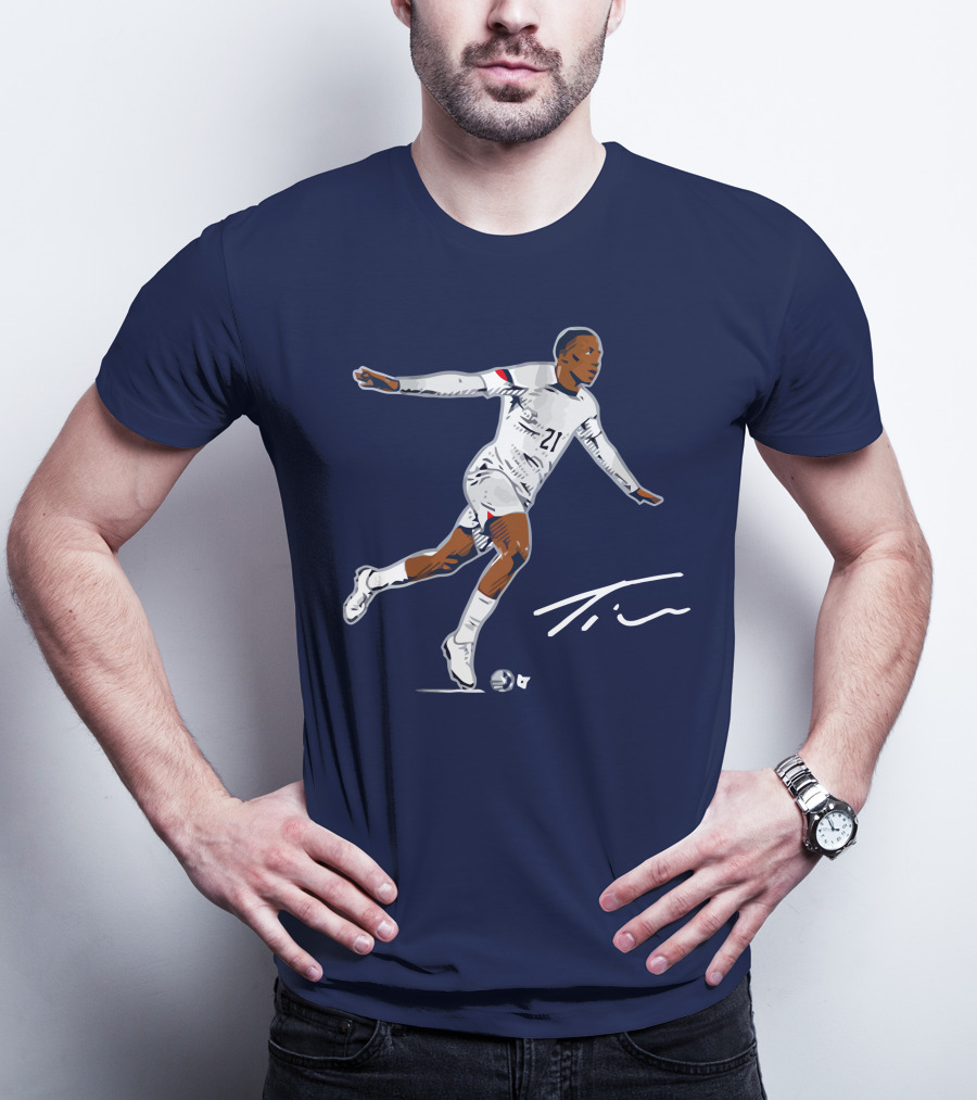 Timothy Weah Signature Soccer Art With Player 21 And Tim Autograph T-Shirt