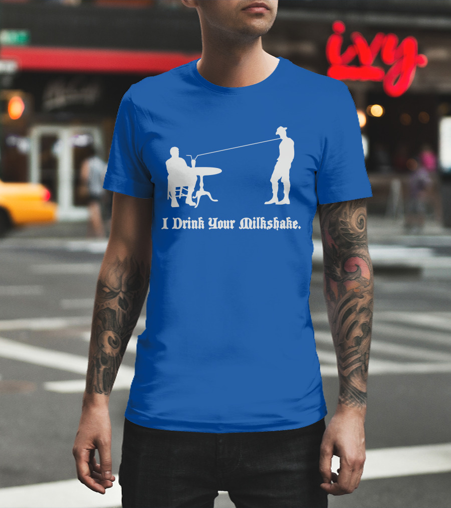 I Drink Your Milkshake Vintage Silhouette Blue T-Shirt