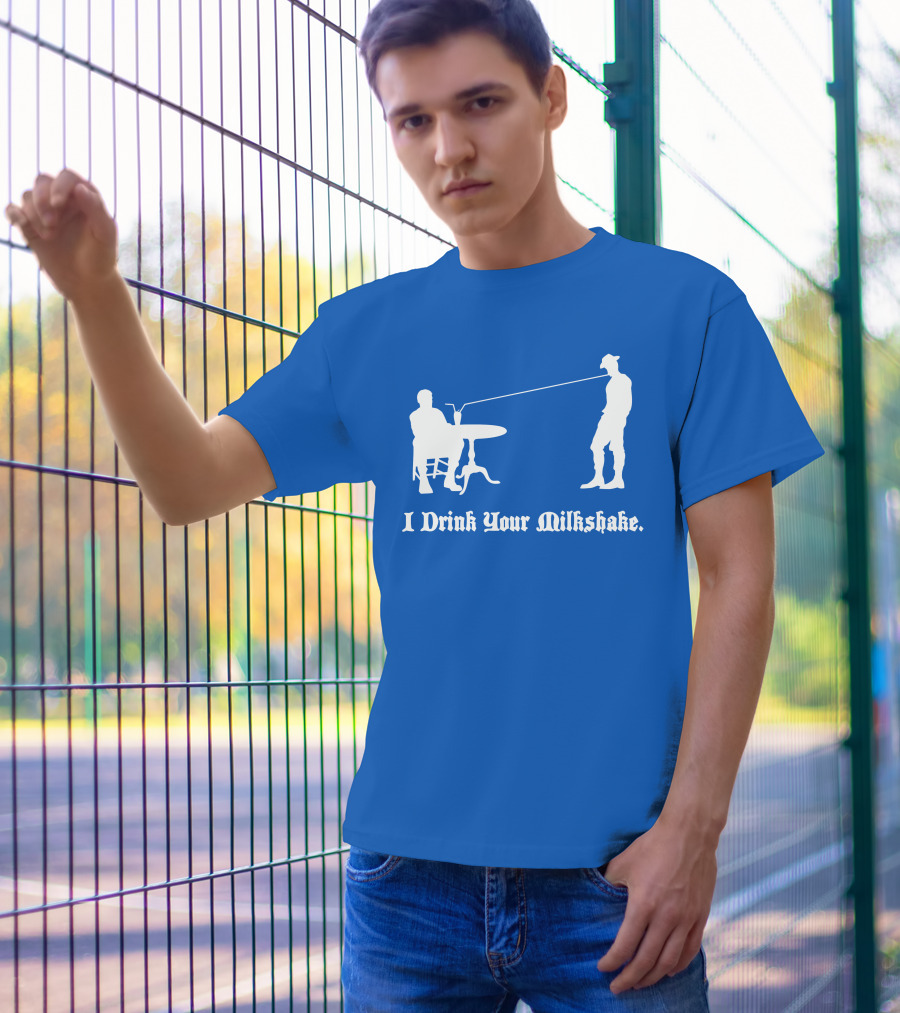 I Drink Your Milkshake Vintage Silhouette Blue T-Shirt