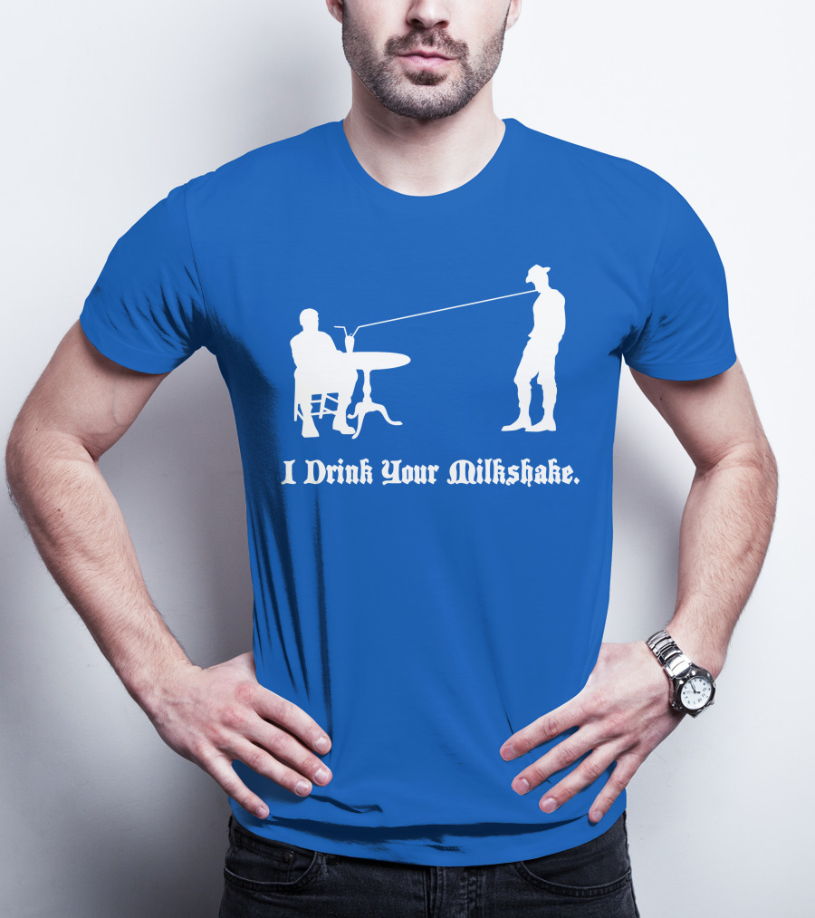I Drink Your Milkshake Vintage Silhouette Blue T-Shirt
