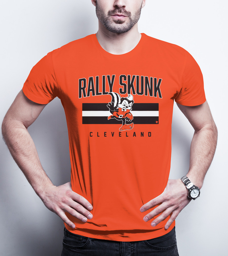 Cleveland Rally Skunk Football Character Sporting Orange Helmets T-Shirt