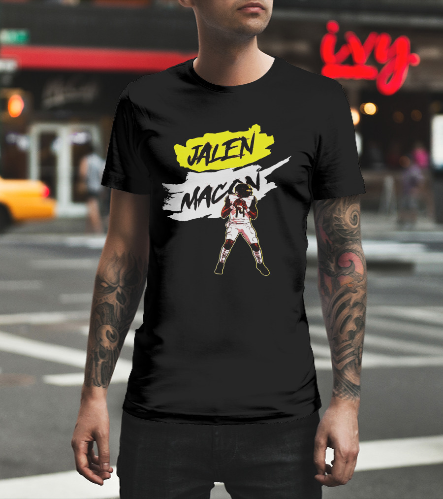 Jalen Macon Football Player Black White Yellow T-Shirt