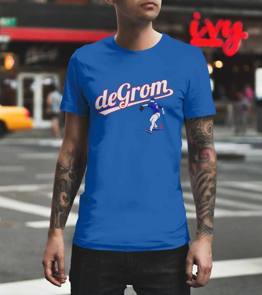 DeGrom Texas Pitching Action Logo Blue T-Shirt
