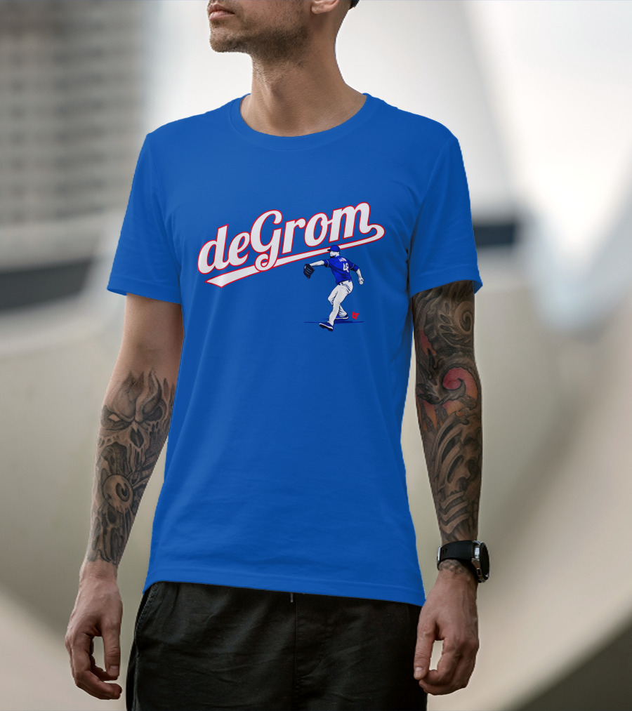 DeGrom Texas Pitching Action Logo Blue T-Shirt