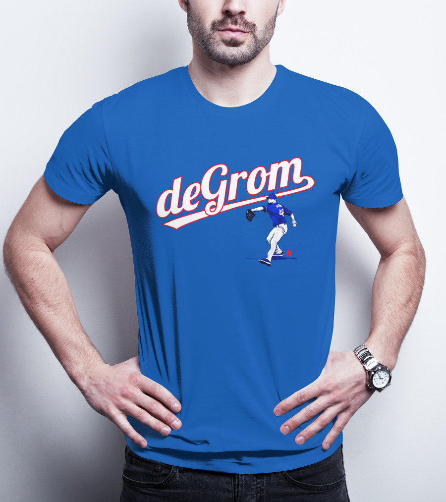 DeGrom Texas Pitching Action Logo Blue T-Shirt