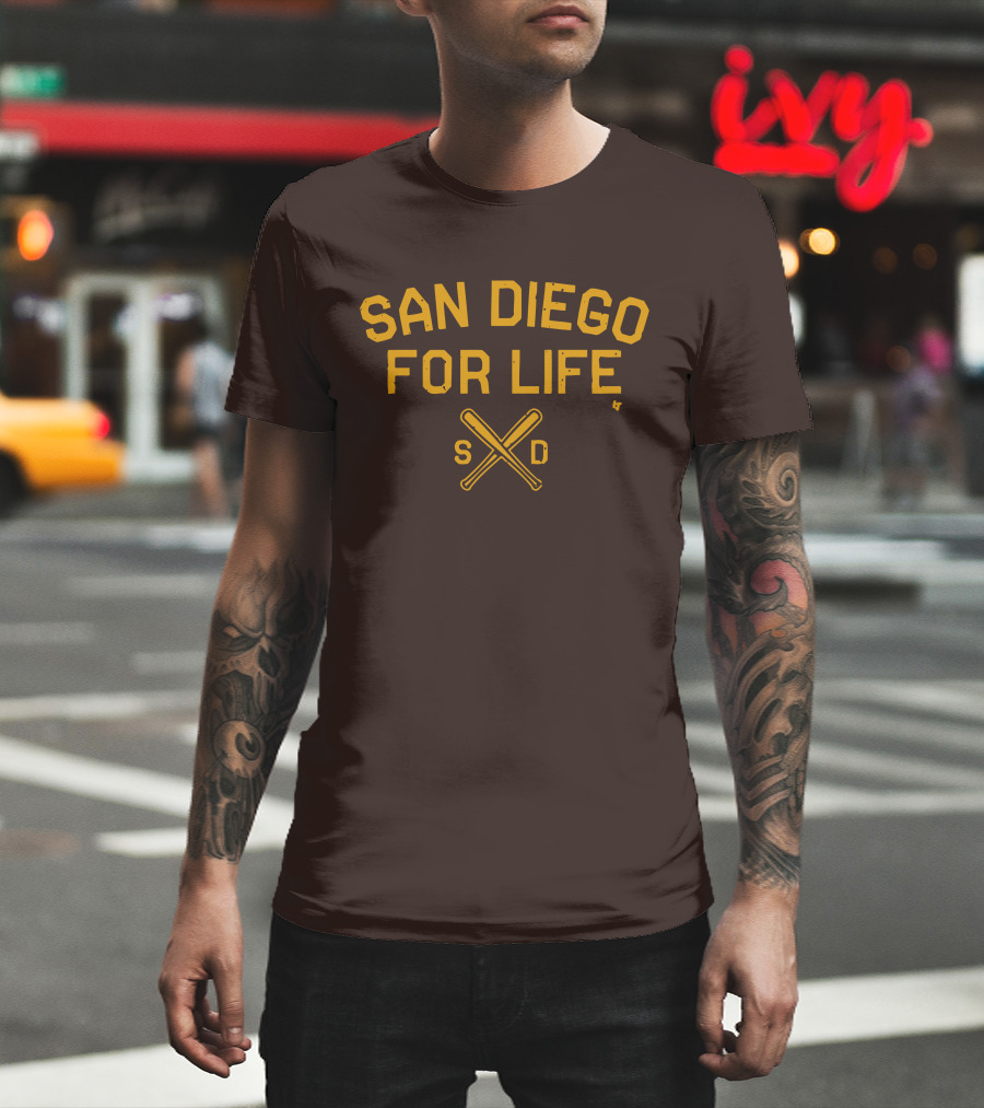 San Diego For Life SD Crossed Baseball Bats T-Shirt
