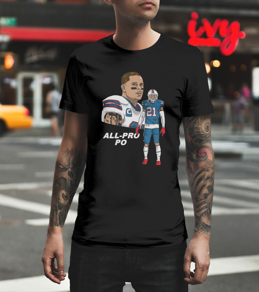 All Pro Po Football Player With Blue And Red Uniform T-Shirt