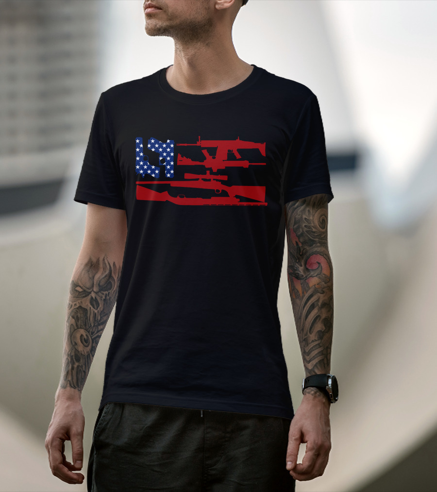 Guns And 69 American Flag Rifle T-Shirt