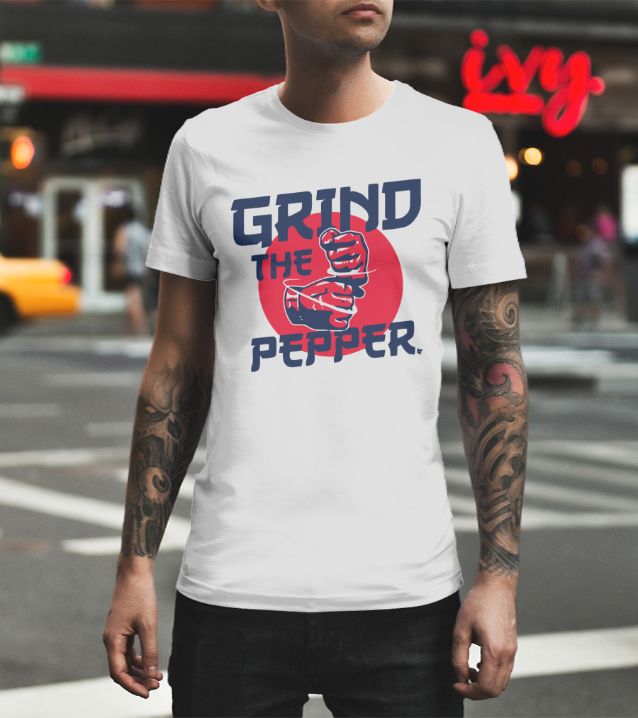 GRIND THE PEPPER JAPAN HAND GESTURE RED CIRCLE BACKGROUND T-Shirt
