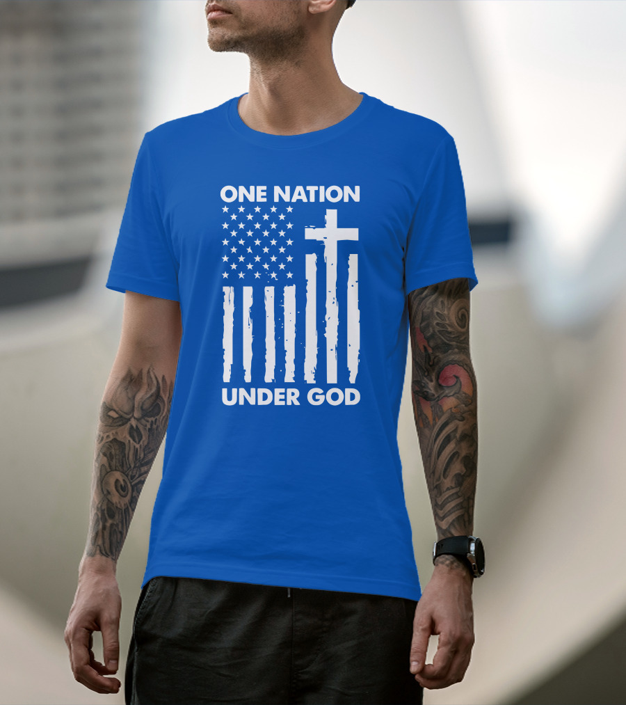One Nation Under God American Flag Cross Stars Stripes Representation T-Shirt