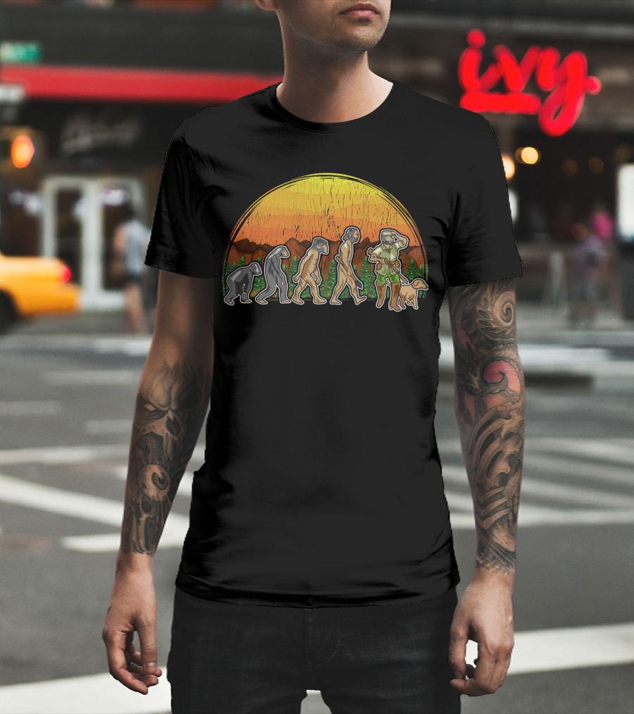 Duck Hunter Goose Grouse Hunting Evolution Sunset Silhouette With Dog T-Shirt