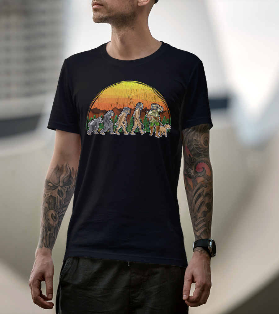 Duck Hunter Goose Grouse Hunting Evolution Sunset Silhouette With Dog T-Shirt