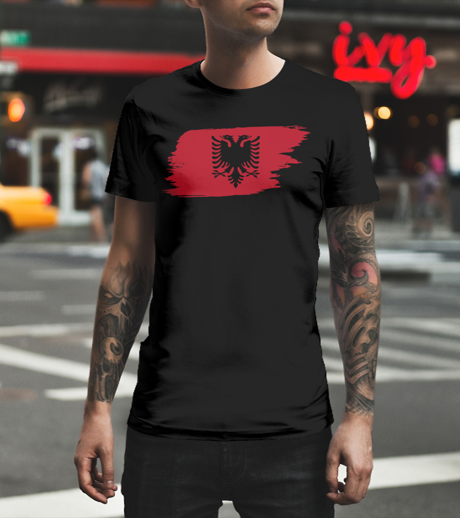 Albania Flag Red Brushstroke Double-Headed Eagle T-Shirt