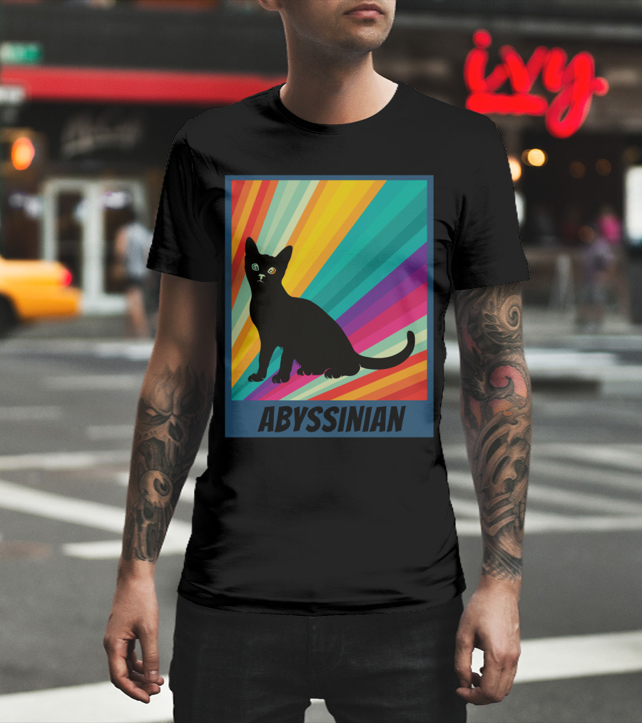 Abyssinian Cat Retro Rainbow T-Shirt