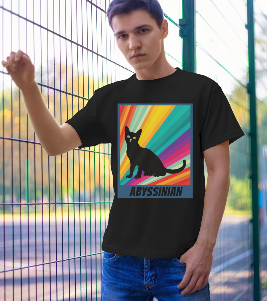 Abyssinian Cat Retro Rainbow T-Shirt