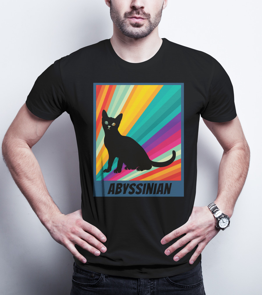 Abyssinian Cat Retro Rainbow T-Shirt