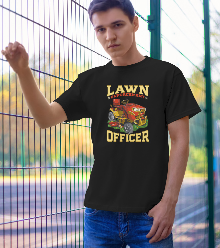 Lawn Enforcement Officer Riding Lawn Mower Gardener T-Shirt
