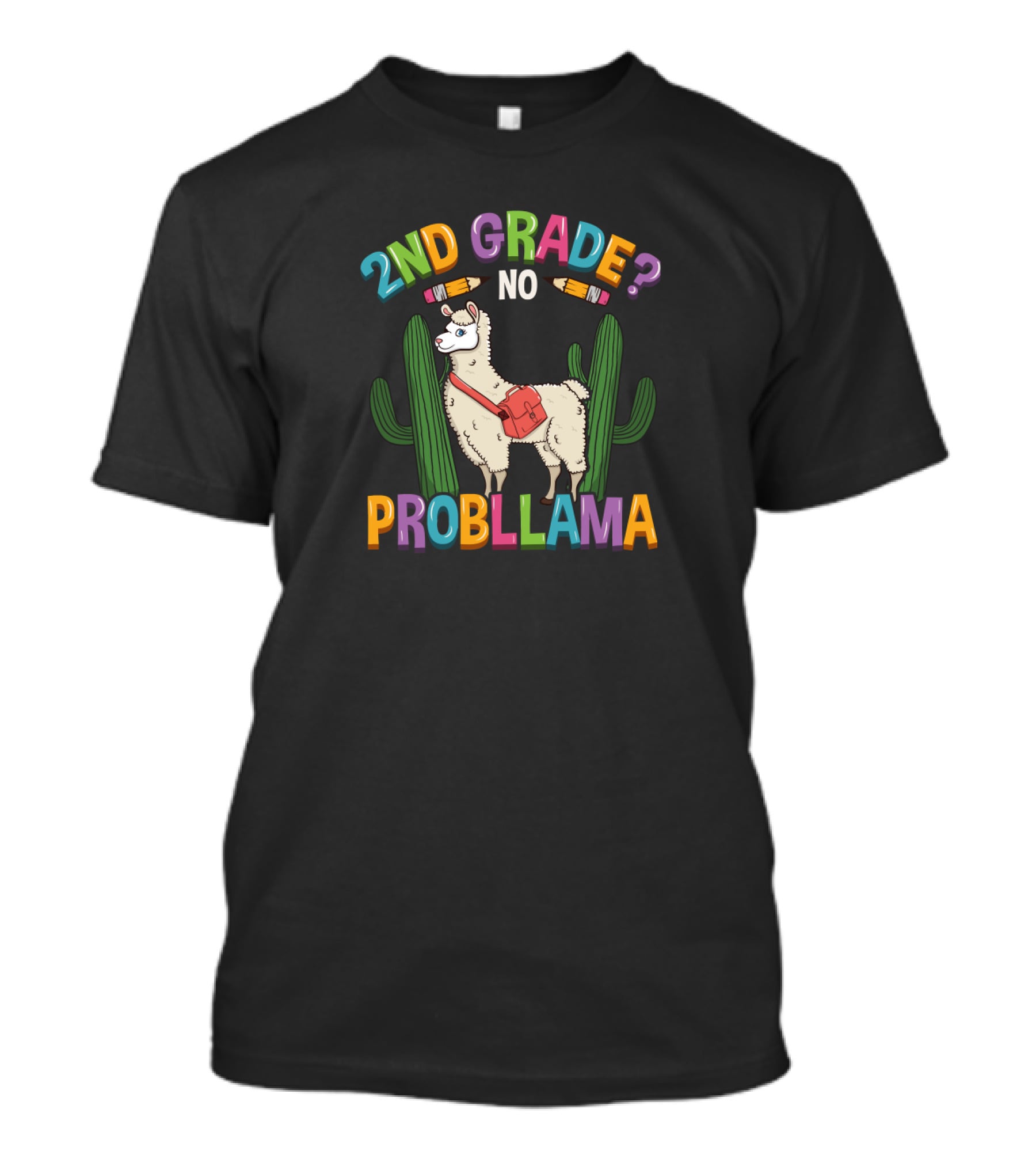 2nd Grade No Probllama Llama With Cactus And Pencils Graduation T-Shirt