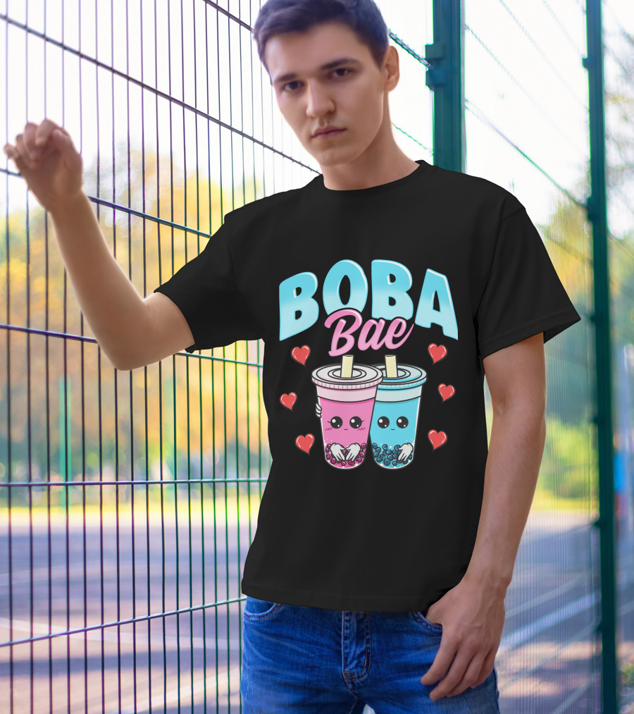 Kawaii Boba Bae Cute Bubble Tea Characters With Hearts T-Shirt