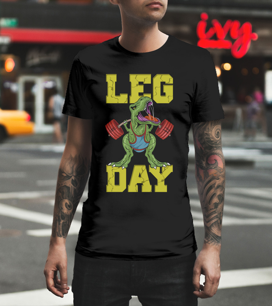 Leg Day Dinosaur Weight Lifter Squat Barbell Training T-Shirt