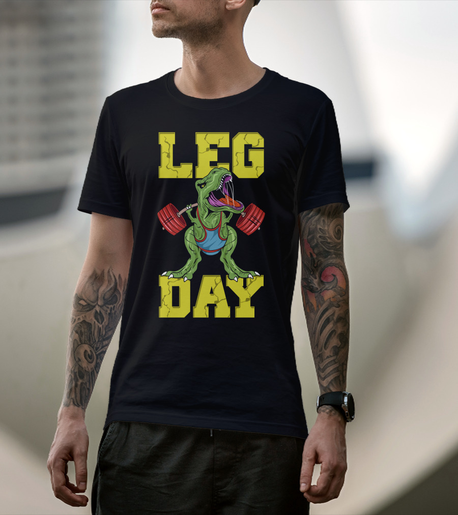 Leg Day Dinosaur Weight Lifter Squat Barbell Training T-Shirt