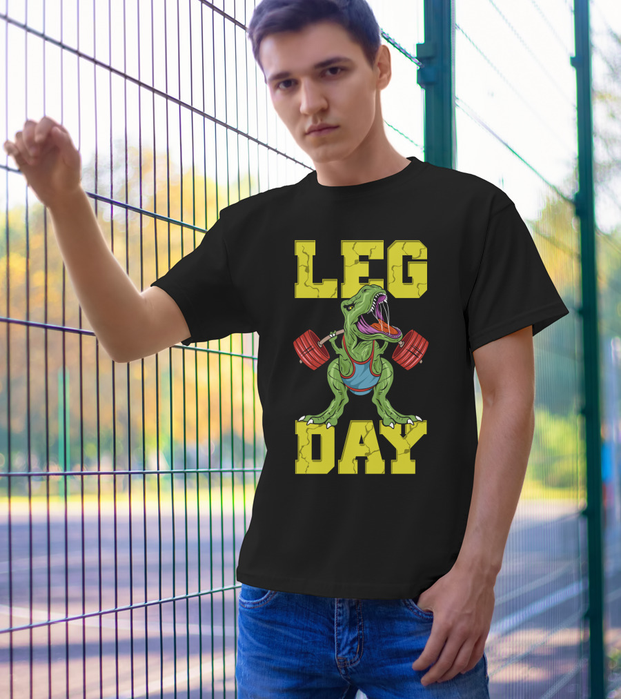 Leg Day Dinosaur Weight Lifter Squat Barbell Training T-Shirt