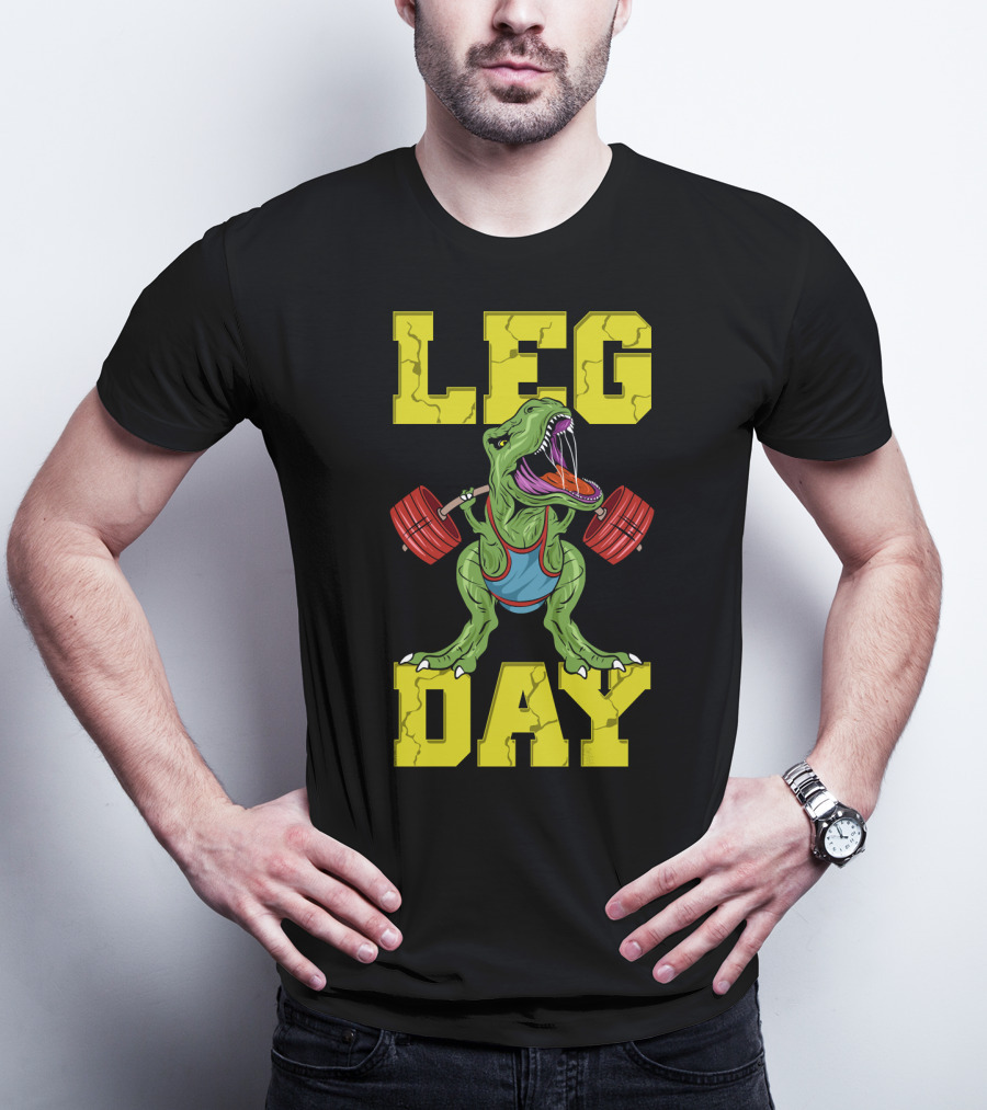 Leg Day Dinosaur Weight Lifter Squat Barbell Training T-Shirt