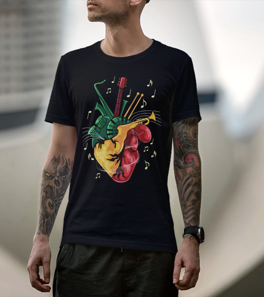 Reggae Lover Jamaican Heart Music Rastafari Instrument Fusion T-Shirt