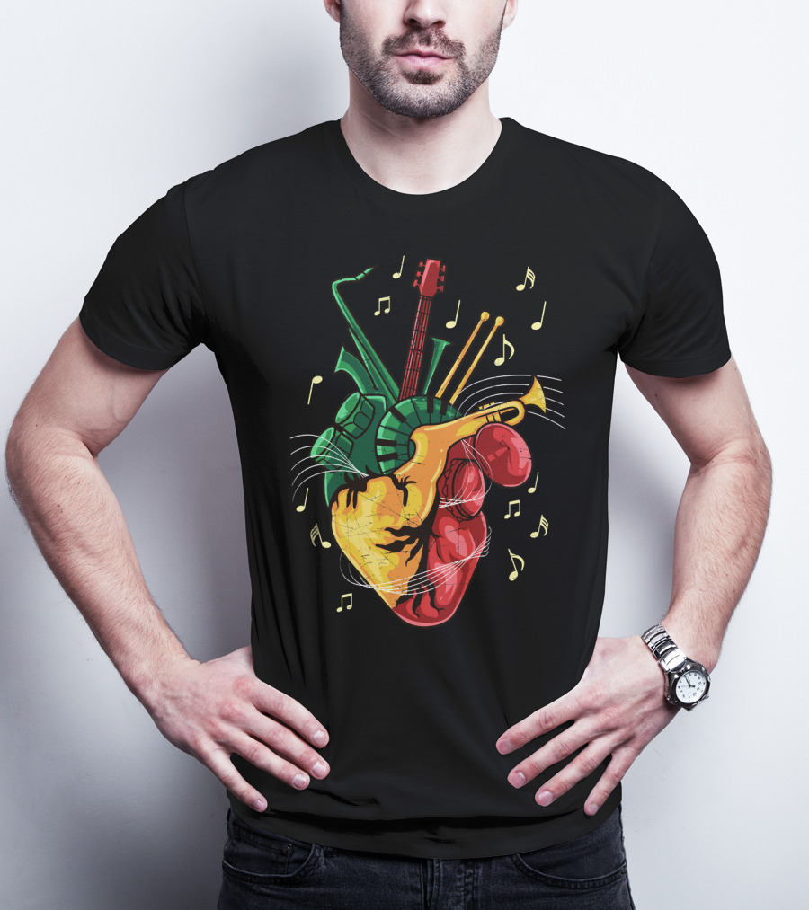 Reggae Lover Jamaican Heart Music Rastafari Instrument Fusion T-Shirt