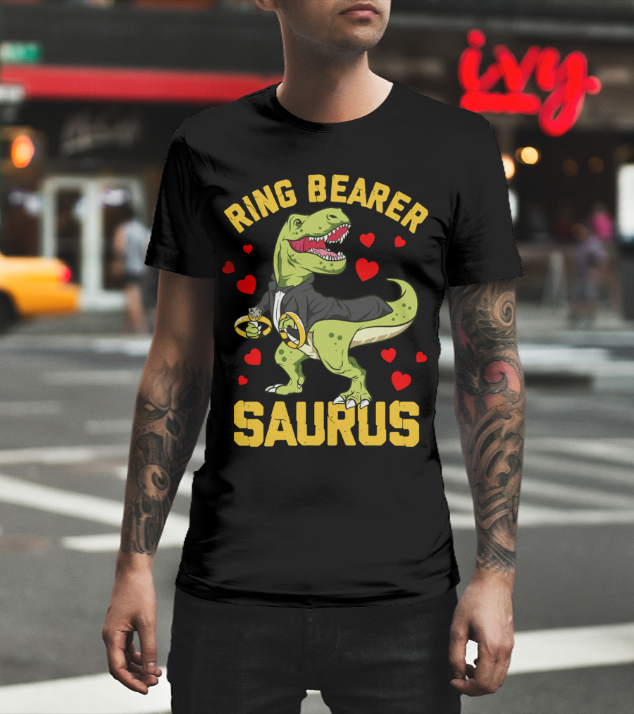 Ring Bearer Saurus Rex Wedding Party Hearts T-Shirt