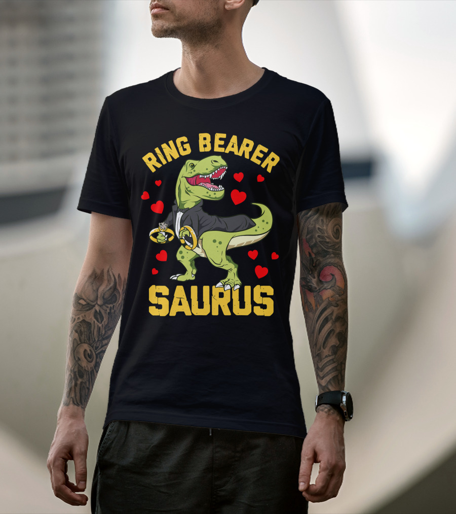 Ring Bearer Saurus Rex Wedding Party Hearts T-Shirt
