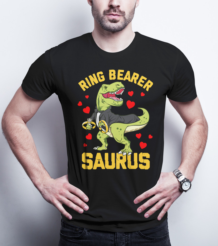 Ring Bearer Saurus Rex Wedding Party Hearts T-Shirt