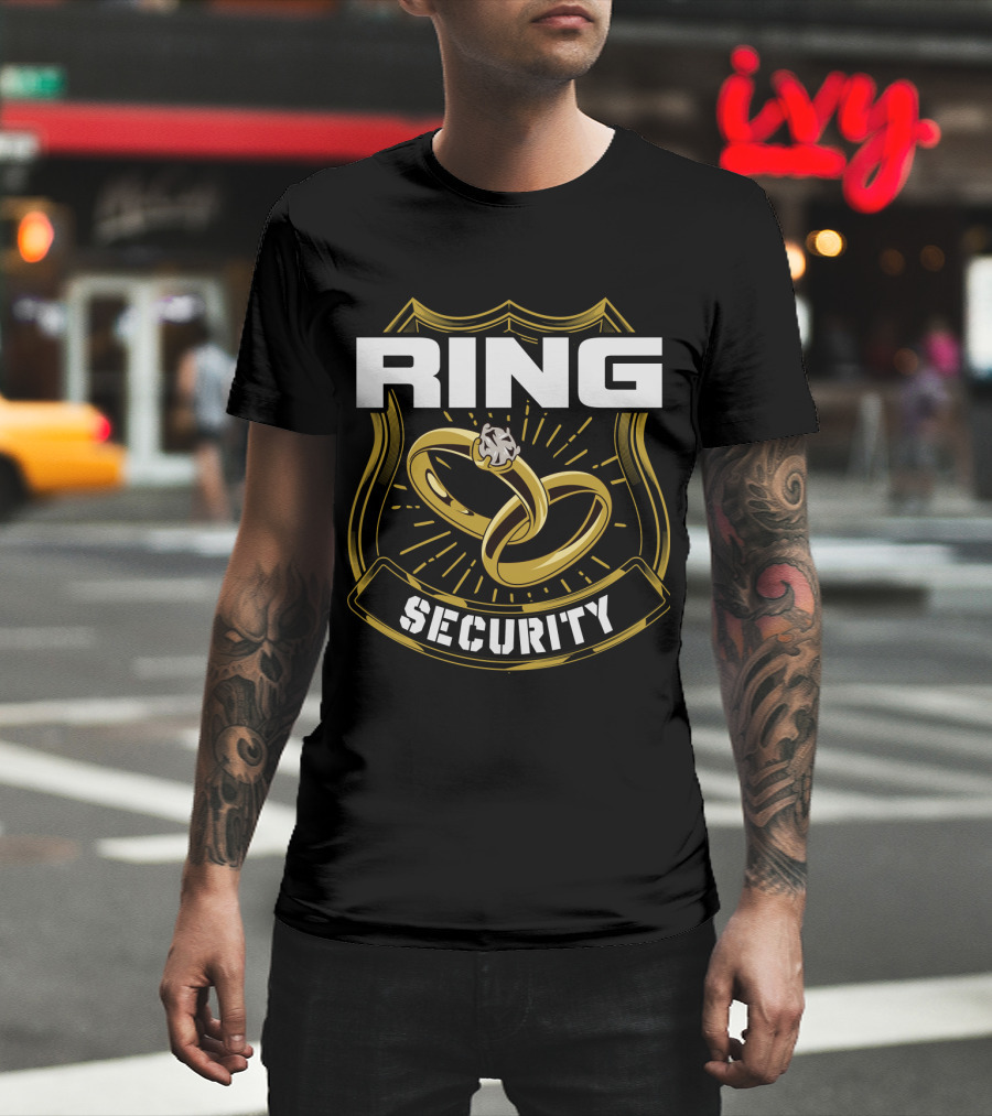 Ring Security Wedding Party Badge With Gold Rings T-Shirt